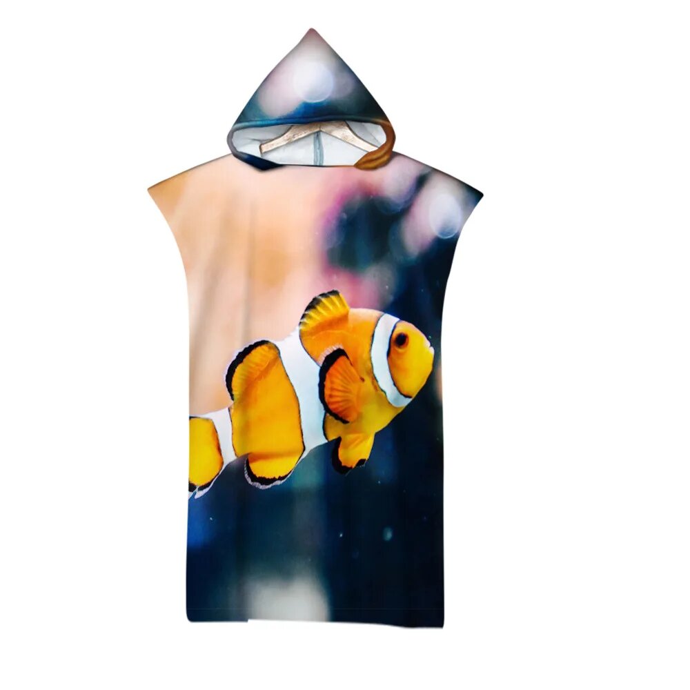 Быстросохнущее пляжное полотенце из микрофибры с подводным узором, накидка с капюшоном для родителей и детей, банный халат-пончо для серфинга/дайвинга/плавания, 2, Adult 75x110cm