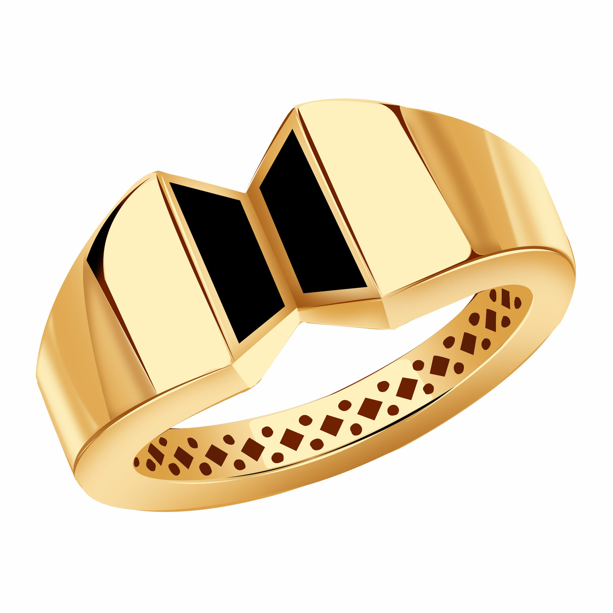 Кольцо широкое, красное золото, 585 проба, оникс