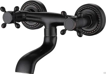 Полностью медный черный смеситель для ванны в европейском стиле, настенный смеситель для ванной комнаты с двойными ручками для горячей и холодной воды