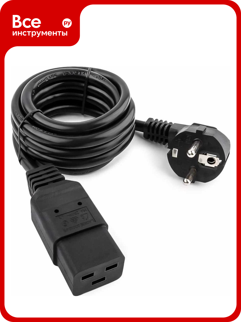 Кабель питания Cablexpert, 1.8 м, Schuko-С19, 16 А, черный, с заземлением, PC-186-C19