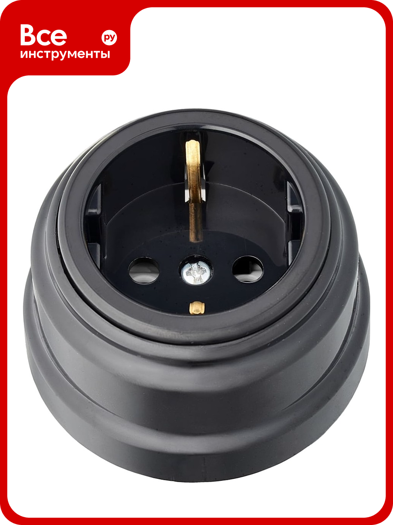 Розетка Bylectrica РА16-0202 1-местная с заз. контакт. 16А ОУ, серия ретро, черный