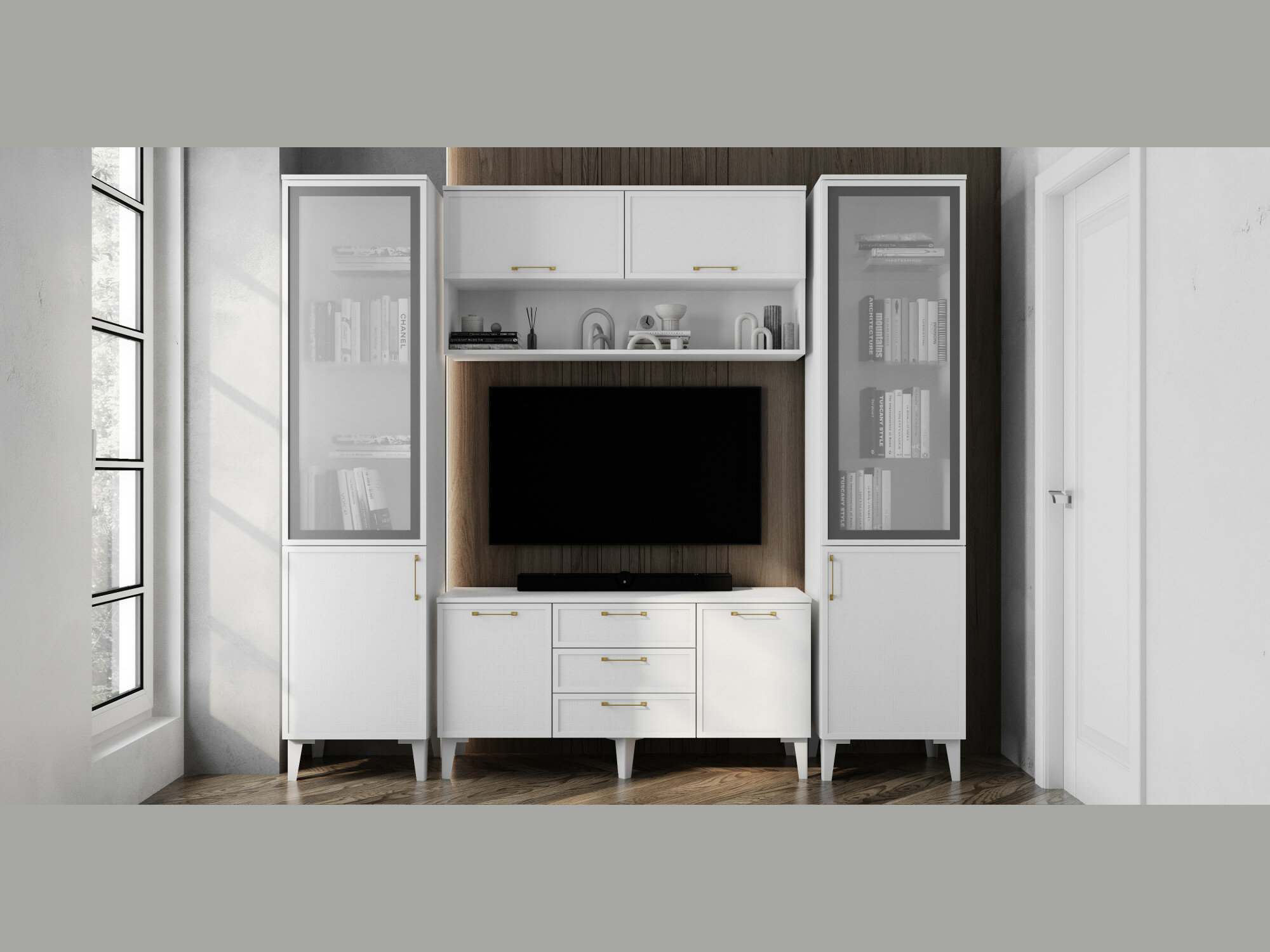 Модульная Гостиная в стиле минимализм, композиция 1, Белый (МДФ)