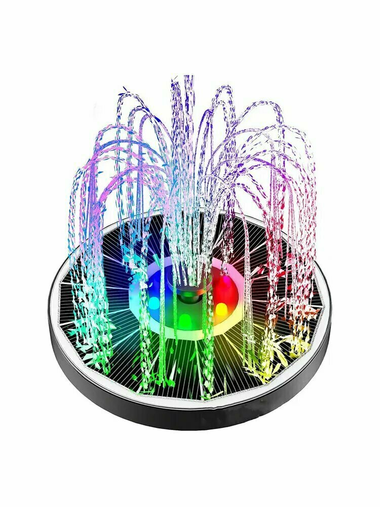Фонтан садовый, с LED-подсветкой, на солнечной энергии, 7 цветов, 8 насадок для различных эффектов