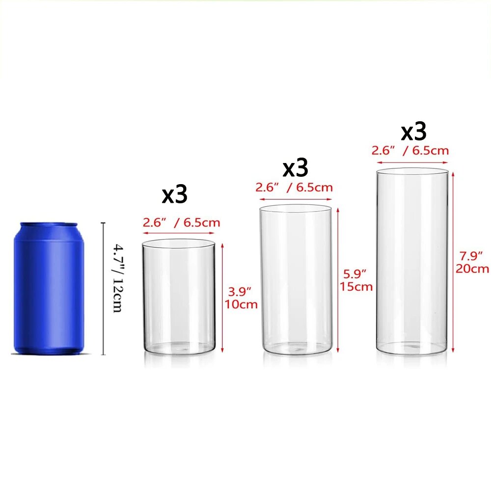 Высокая прозрачная ваза для центральных предметов, стеклянные подсвечники с ураганом для столба или плавающих свечей, круглые вазы для годовщины свадьбы, 9pcs Set