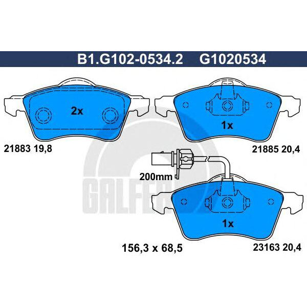Колодки тормозные к-т дисковый тормоз для автомобиля, GALFER B1. G102-0534.2 (1 шт.)