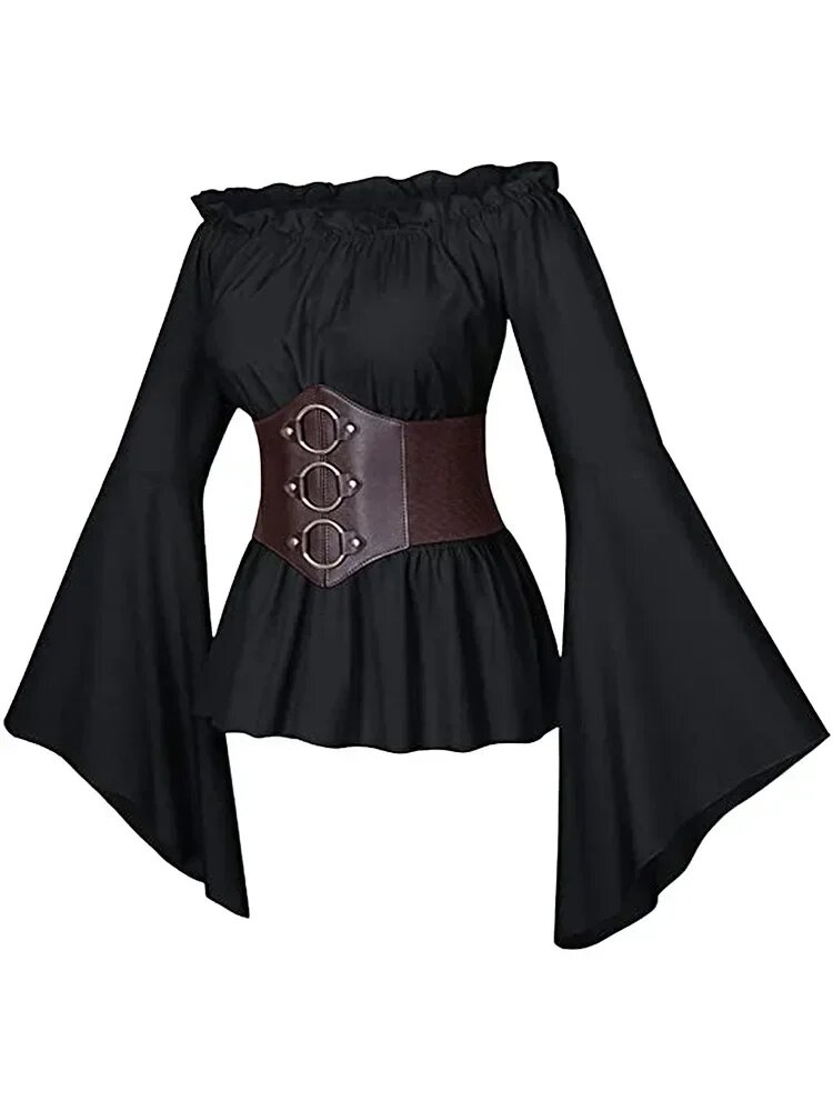 Женская крестьянская блуза эпохи Возрождения Черный, 2XL, black