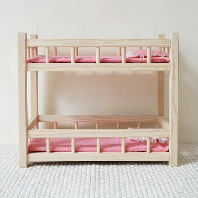 Кроватка-люлька для пупсов и кукол Реборн, из сосны, двухъярусная, тёмно-розовая