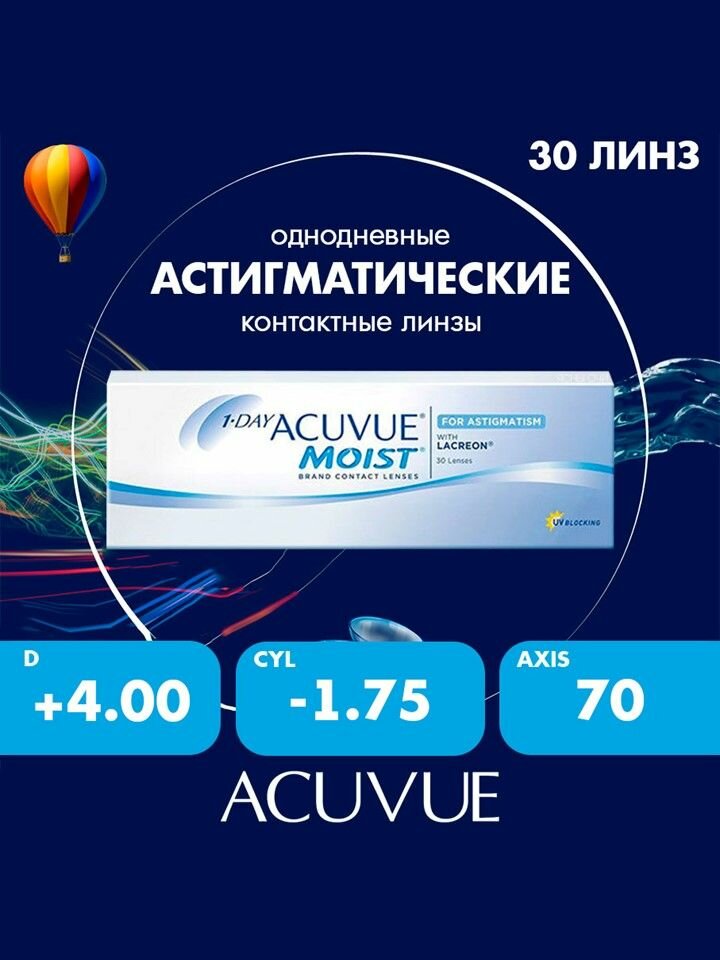 1-day Acuvue Moist for astigmatism (30 линз)/+4.00/-1.75/70