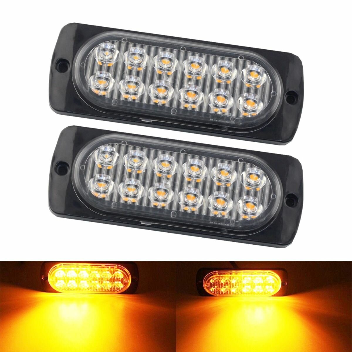 2 шт LED стробоскоп 12-24В 12W янтарно-оранжевый, 18 режимов, 1000LM — сигнальный свет для автомобиля, грузовика, мотоцикла