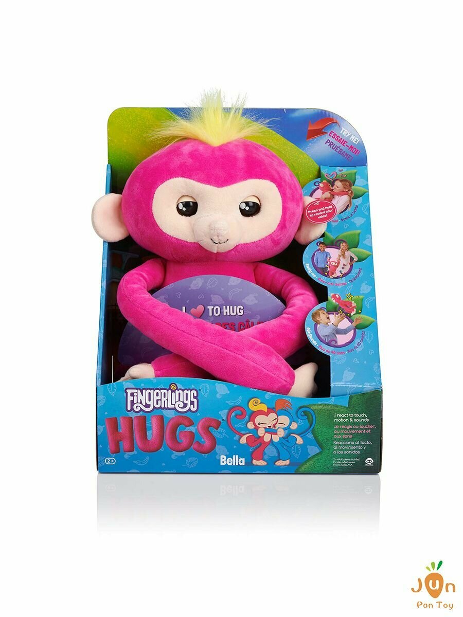 Детская интерактивная плюшевая игрушка обезьянка, подходящая для объятий / WowWee Fingerlings HUGS Monkey Bella