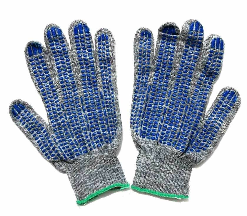 Перчатки серая ХБ с ПВХ 10 кл 5н Люкс "Волна"