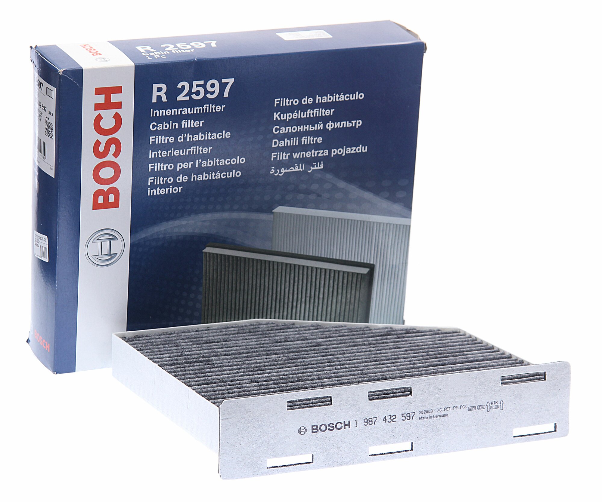 Фильтр воздушный салона VW Golf 5, Passat 6, Jetta 3 AUDI A3 SKODA Octavia угольный BOSCH / Арт. 1987432597