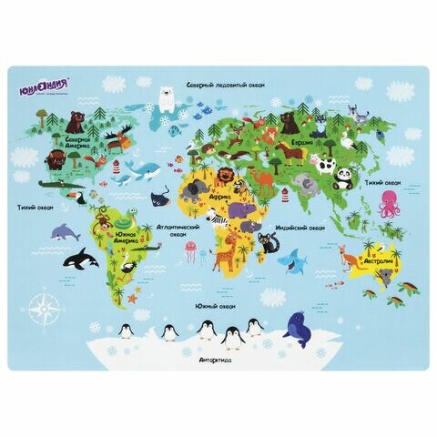 10 шт. Настольное покрытие юнландия, А3+, пластик, 46x33 см, "Map", 272370