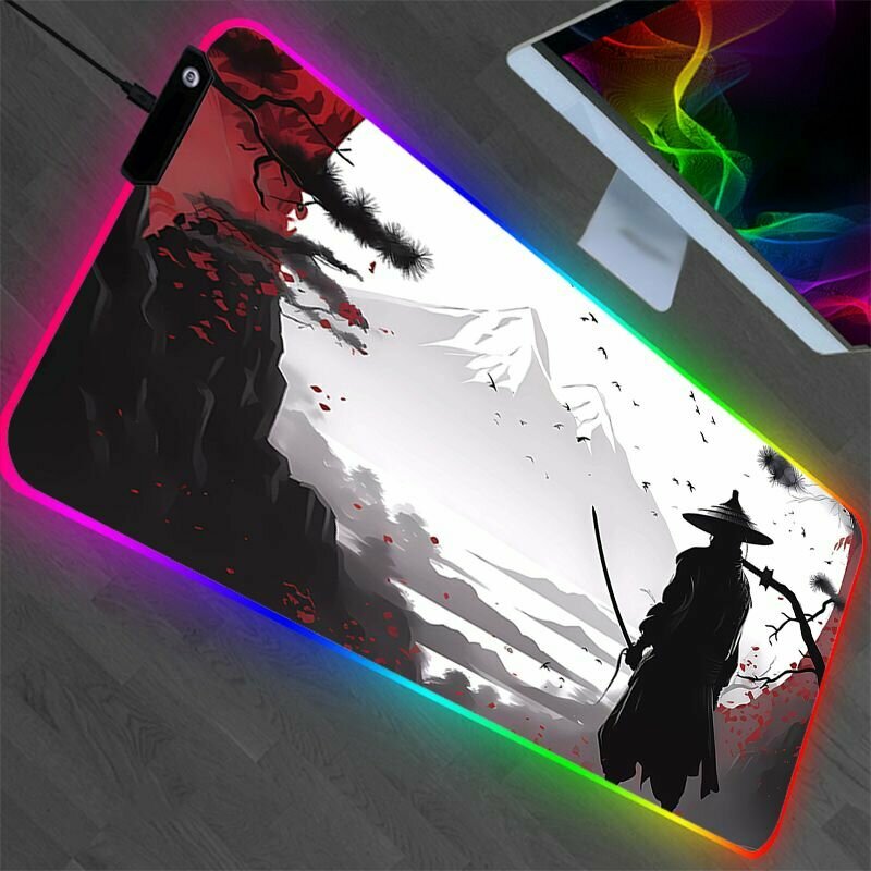 RGB Аниме киберспорт в японском стиле самурайский игровой коврик для мыши Knight player keyboard pad XXL900x400mm