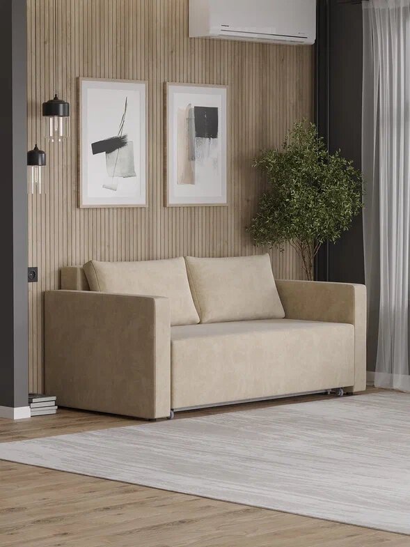 Диван-кровать 177x99 раскладной с подлокотниками, бежевый
