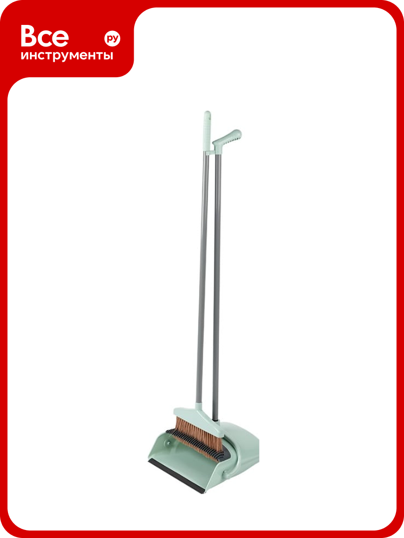 Набор для уборки Рыжий кот BROOM: совок откидной и щетка (цвет зеленый) 109047, 75 см, резиновый