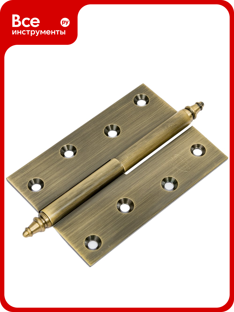 Петля Amig латунная антик, левая, врезная установка, гальваническое покрытие, карточный тип, широкий угол открывания