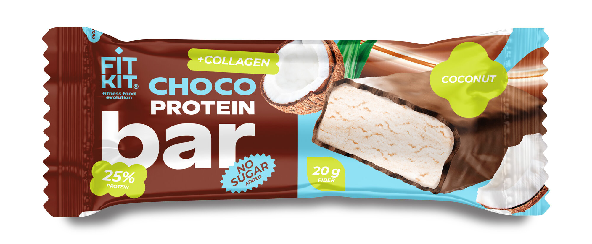Батончик протеиновый в глазури "Кокосовый". Fit Kit. 0,06кг.