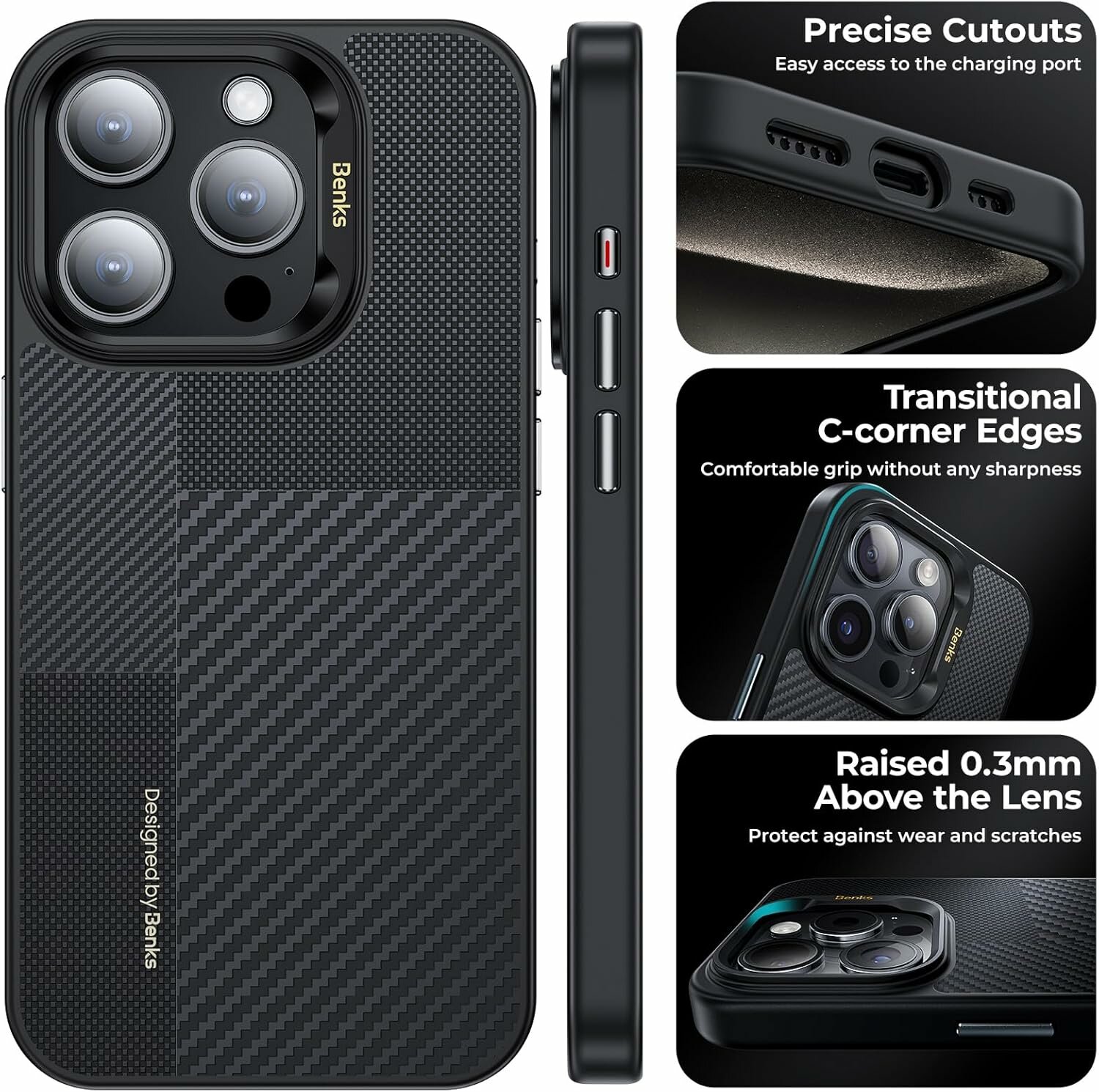 Усиленный чехол Benks Montage ArmorPro Case built with Kevlar для iPhone 16 Pro Max 6.9", цвет черный кевлар (600D+1500D)