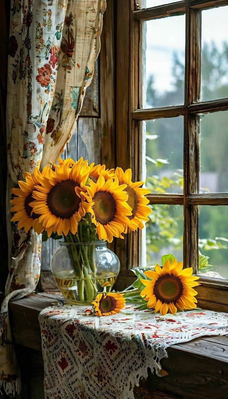 Интерьерная картина "Подсолнухи", холст на подрамнике, 40x60 см