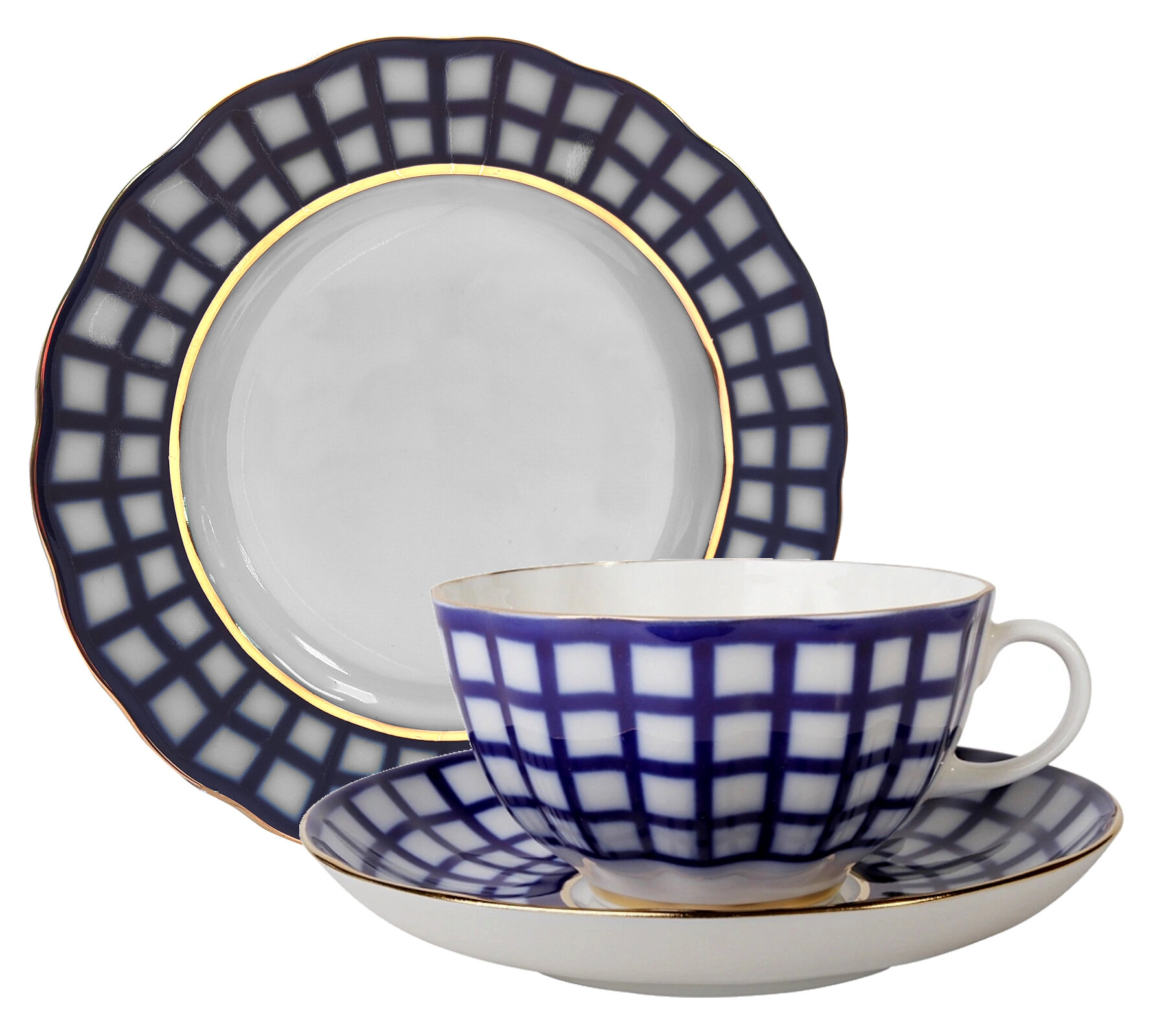 Набор чайный ИФЗ Тюльпан, Кобальтовая клетка, 250мл, 3 предмета, фарфор 81.14854.00.1