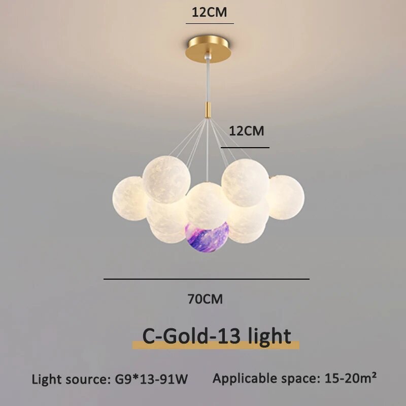 XIUAN 3D лунная люстра с пузырьками C Gold 13light 12cm