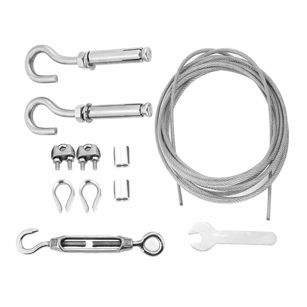 Уличная бельевая веревка из нержавеющей стали, прочная, с талрепом и крючками (8 м)