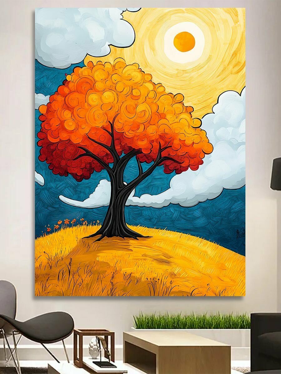 Картина / дерево, картина на холсте, пейзаж, 50х70 см.