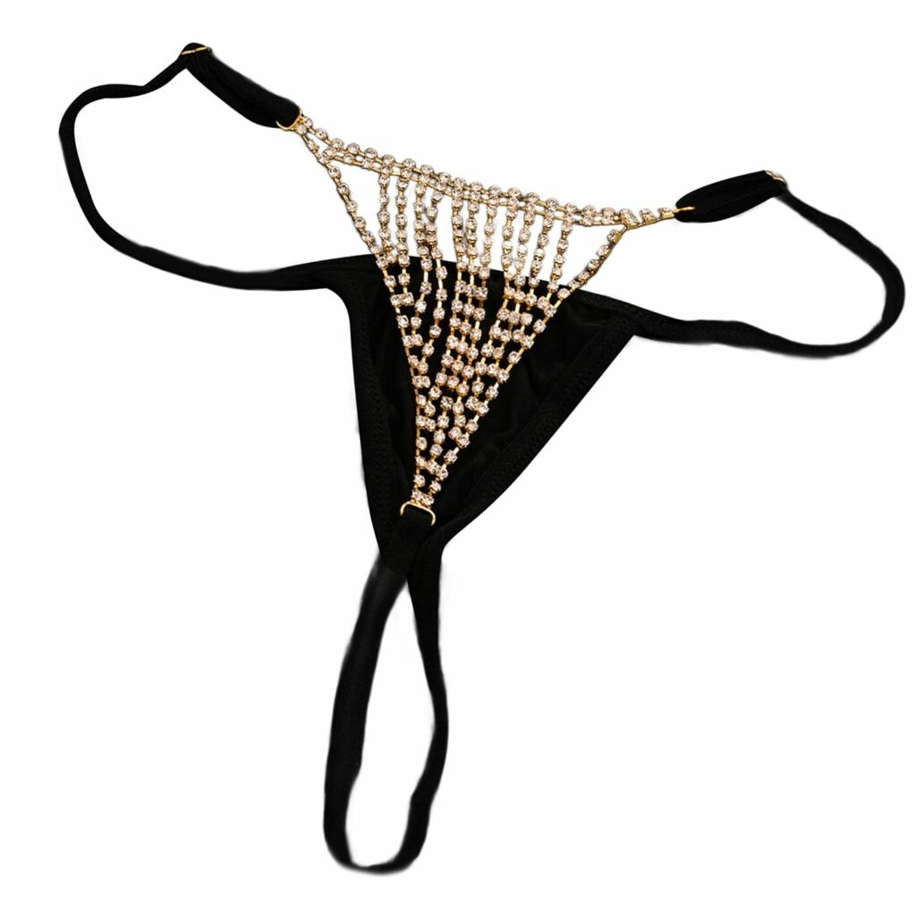 Трусы, Многослойные стринги со стразами-золотые