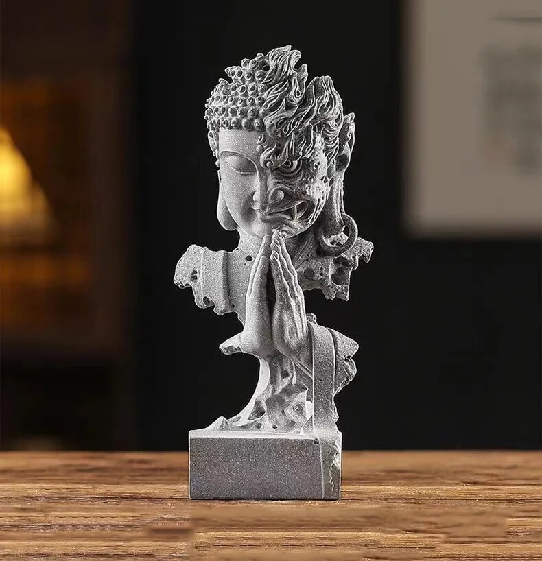 Песчаник Злой и Буддой Абстрактная фигурка Статуя Короля обезьян Скульптура Домашняя гостиная, офисный сад, Статуя аквариума в стиле ар-деко, Серый