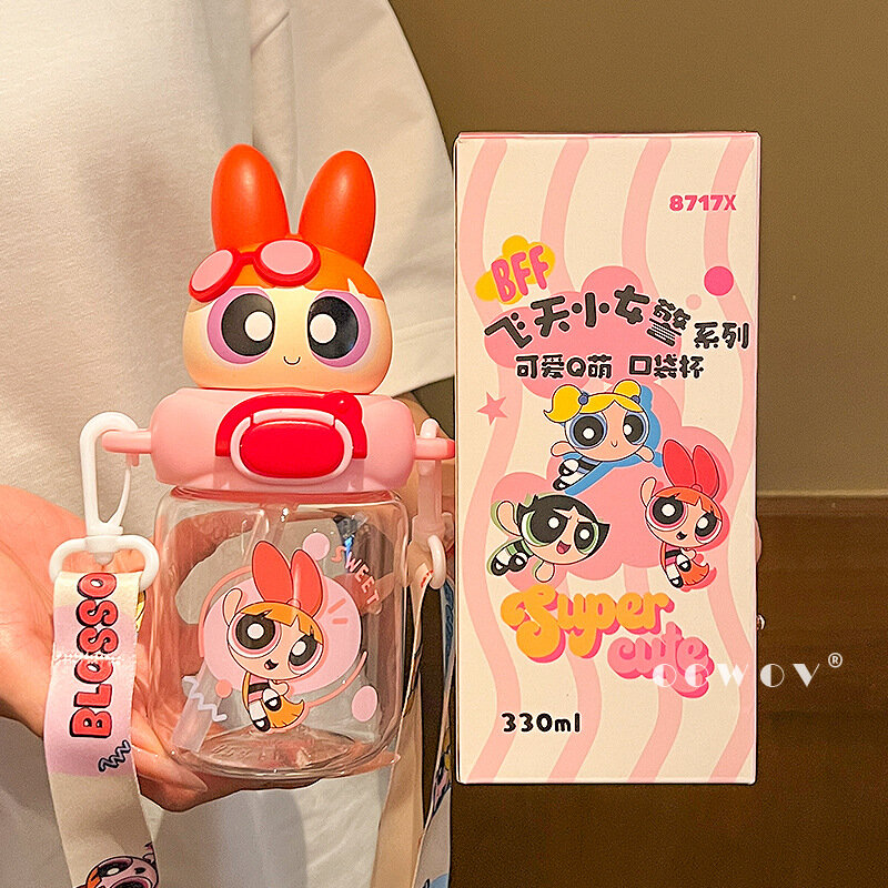 Стакан для воды Powerpuff Girls, симпатичный пластиковый стаканчик, термостойкий, из тритана, для студентов, переносной стаканчик