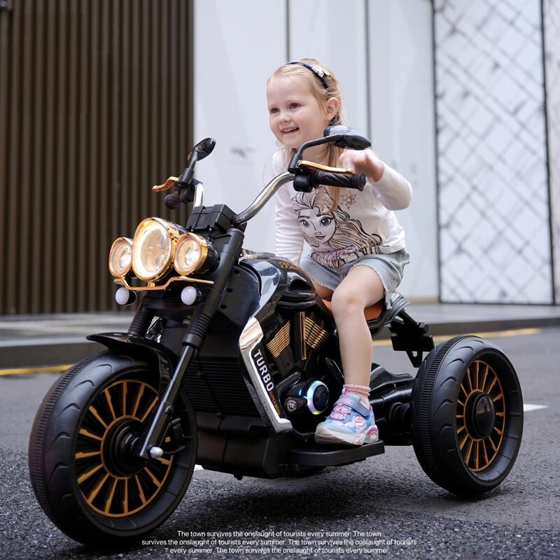 Детский электрический мотоцикл Harley, большая батарея 12v7 + кожаное сиденье + Bluetooth для раннего обучения-HanMin./