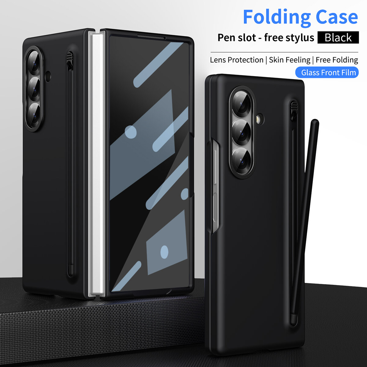 Чехол для Samsung Galaxy Z Fold 7 / Samsung Z Fold7 / Самсунг Галакси З Фолд 7, С помощью стилуса, книжка, стекло, поликарбонат (PC), защита камеры, ударопрочный, Samsung, Samsung Galaxy Z Fold 7, черный