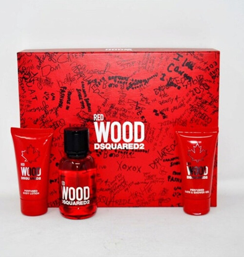 Парфюмерный набор женский DSQUARED2 WOOD Red Pour Femme Туалетная вода 50мл+Лосьон для тела 50мл+гель для душа 50мл