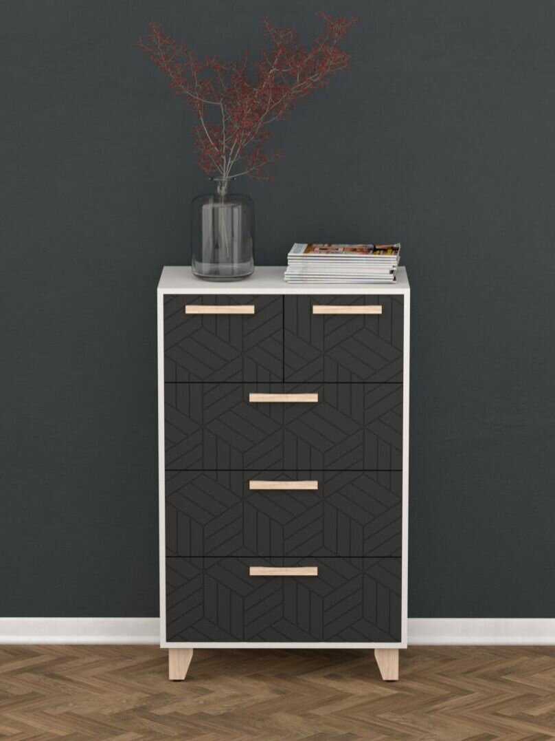 Комод с ящиками Амстердам Белый / Черный Матовый (12 Стульев)