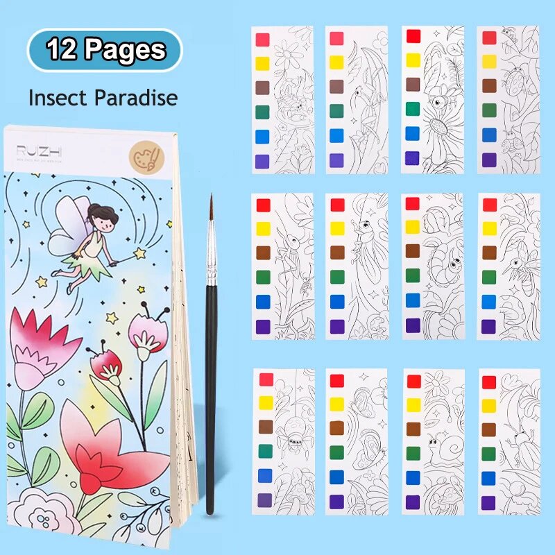 Раскраска-книжка "Insect Paradise" 12 страниц, акварель