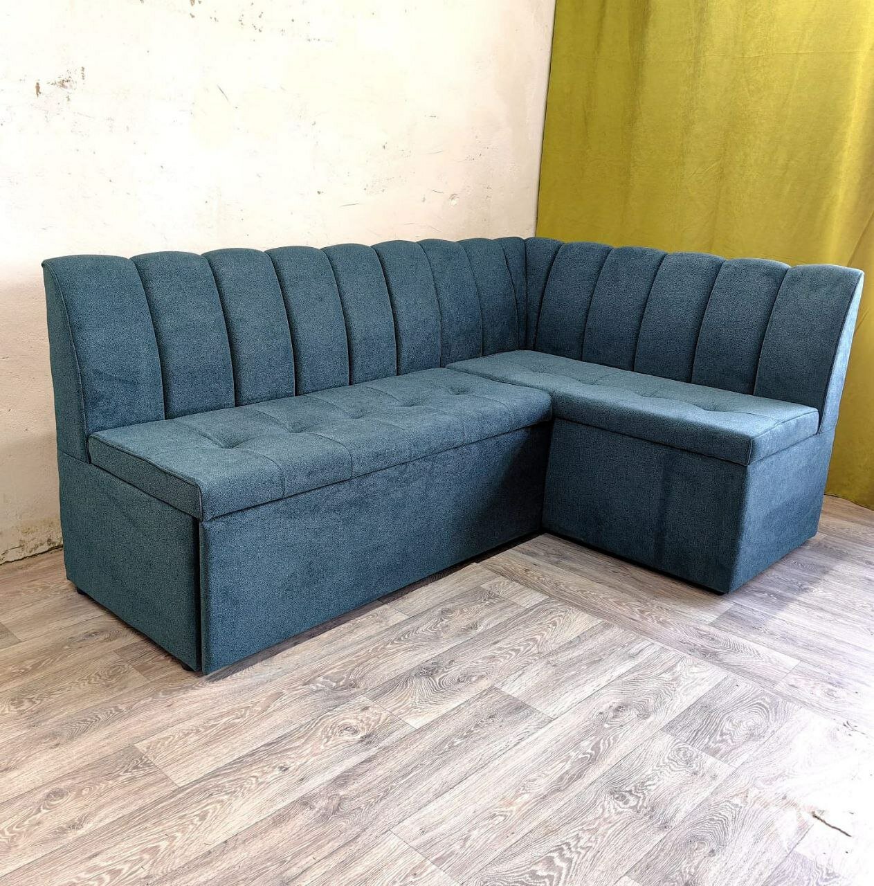 Кухонный уголок "Венеция", 200x120 см, с ящиком для хранения и мягким спальным местом, правый угол, синий