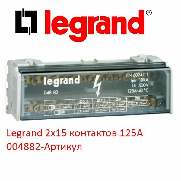 Модульный распределительный блок (кросс-модуль) Legrand 2х15 контактов 125A 004882