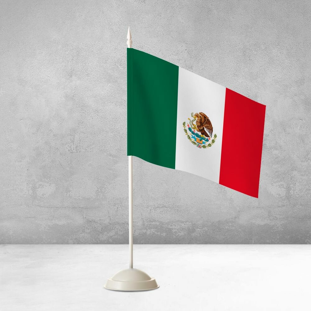 Настольный флаг Мексики на пластиковой белой подставке