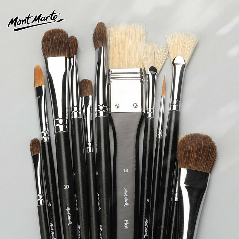 Mont Marte 6-Piece Gouache Brush Set, Watercolor Brushes, Acrylic Paint Brushes, Art Horse Hair Painting Brushes, Children's Oil Painting Brushes, Flat Brushes, Brush Set BMHS1001