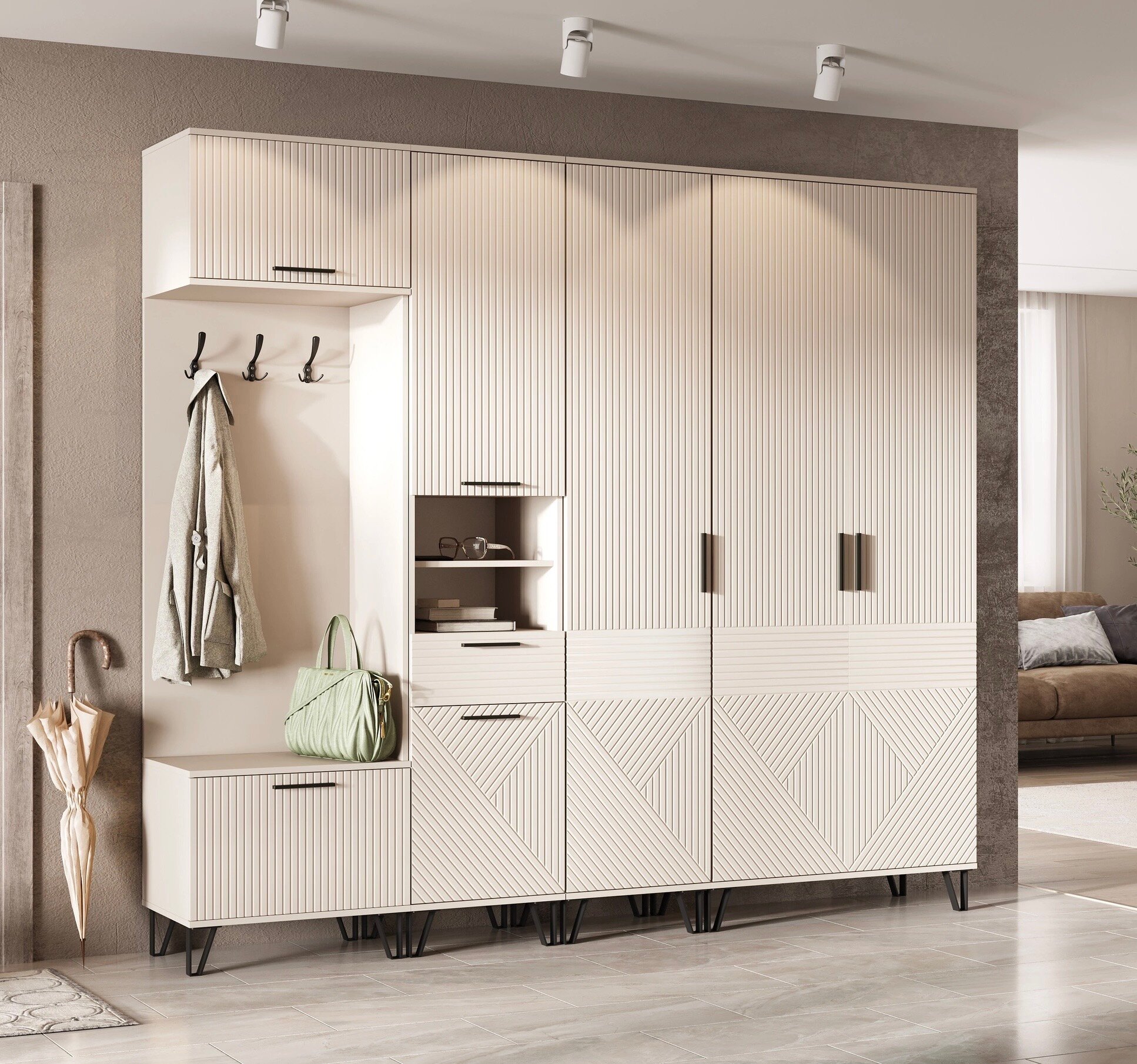 Прихожая Флэш. МДФ. Размер 2.4 метра. Цвет кашемир. Модульная