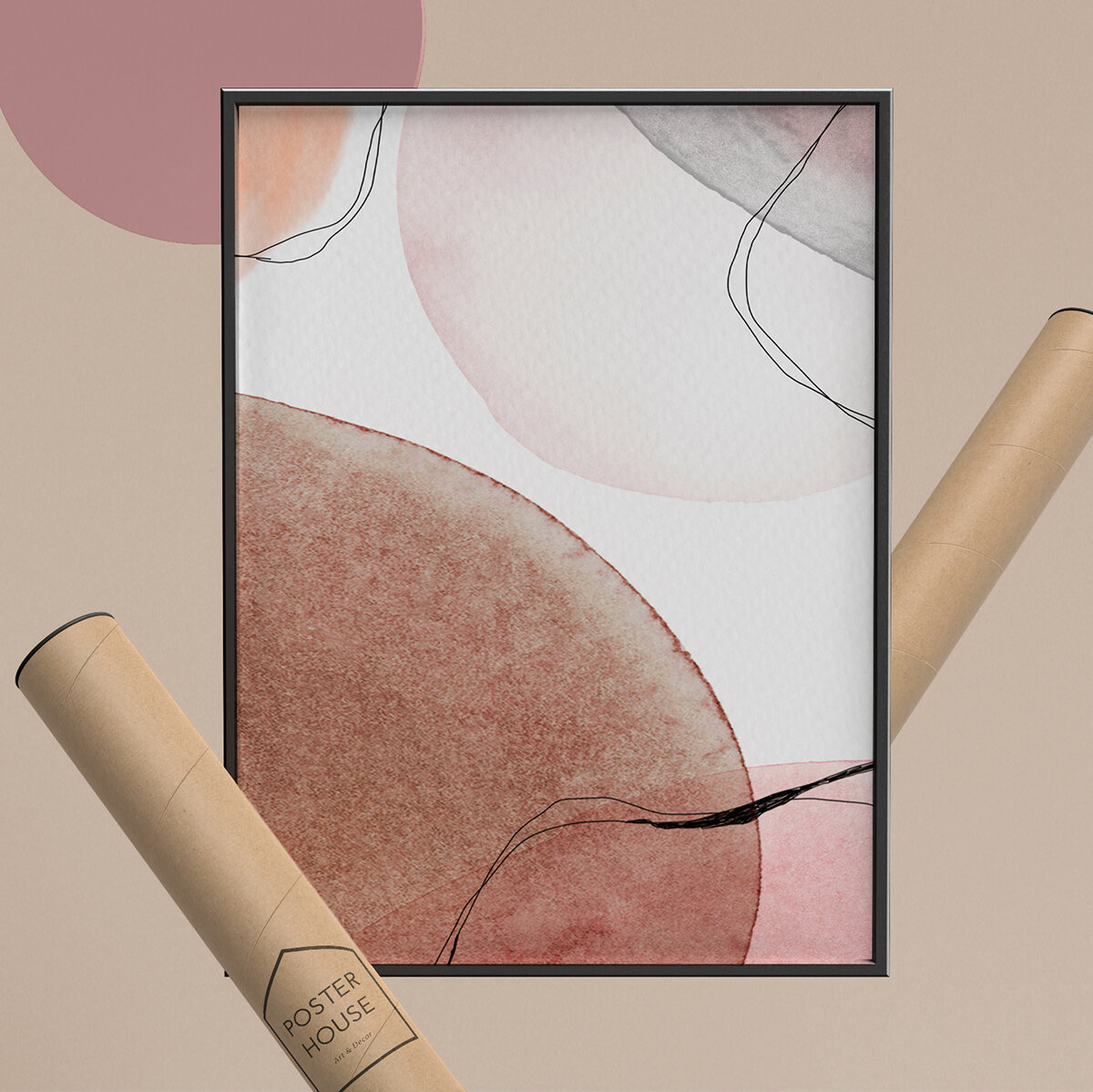 Постер Абстракция минимализм 30х40 см без рамы/ Абстрактный, минималистичный плакат/ Акварель, фигуры/ Эстетичный розовый плакат, постер для интерьера, декор стен