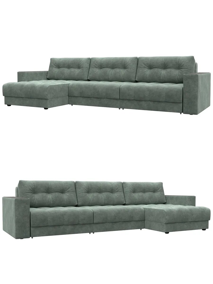 Большой угловой диван Лазурит 331x91x159 см, с универсальным углом, спальное место 143х288 см, ящик для белья, велюр