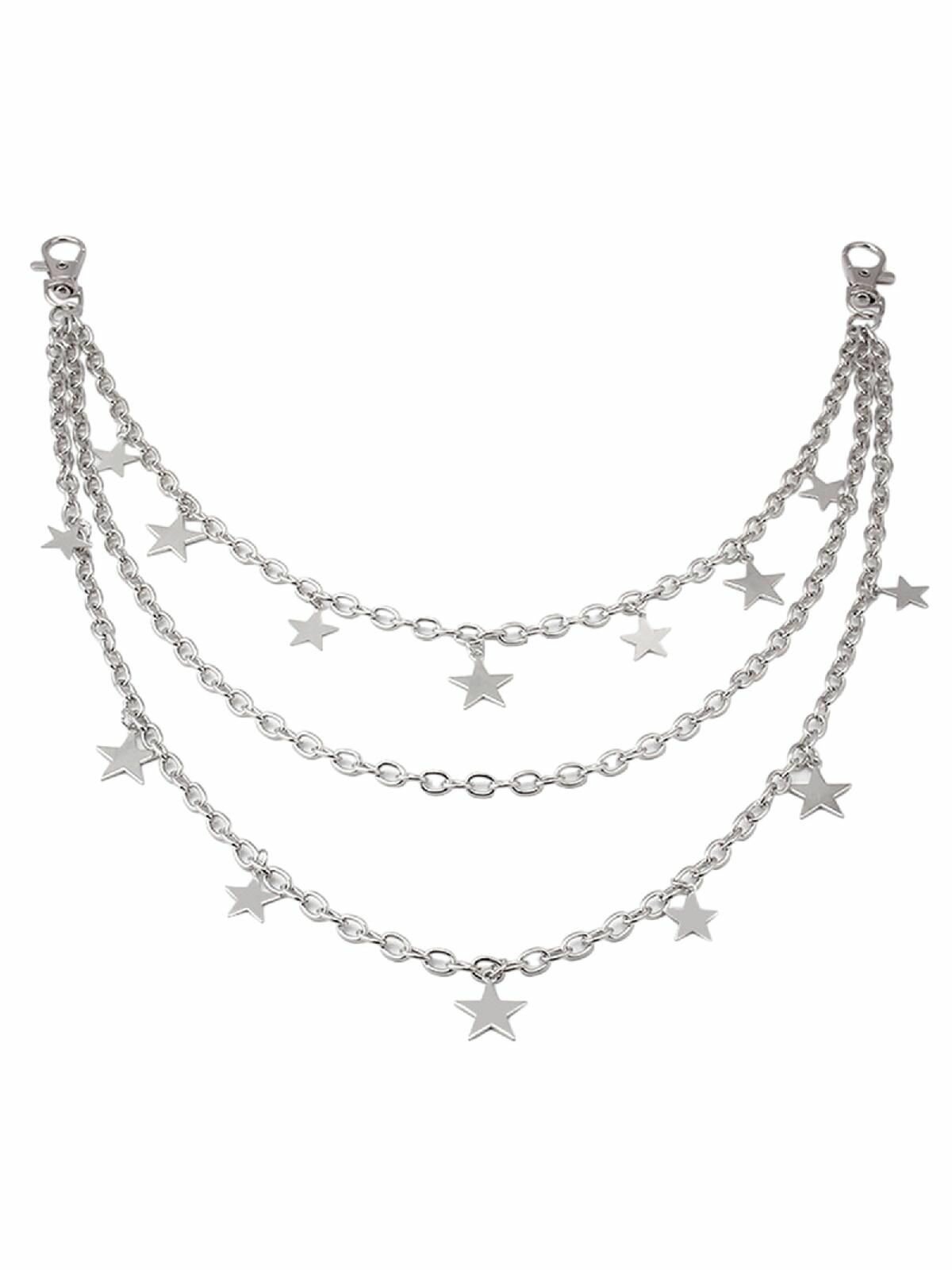 Многослойная цепь для талии со звездой, пояс для живота, аксессуар 2000-х, Серебро