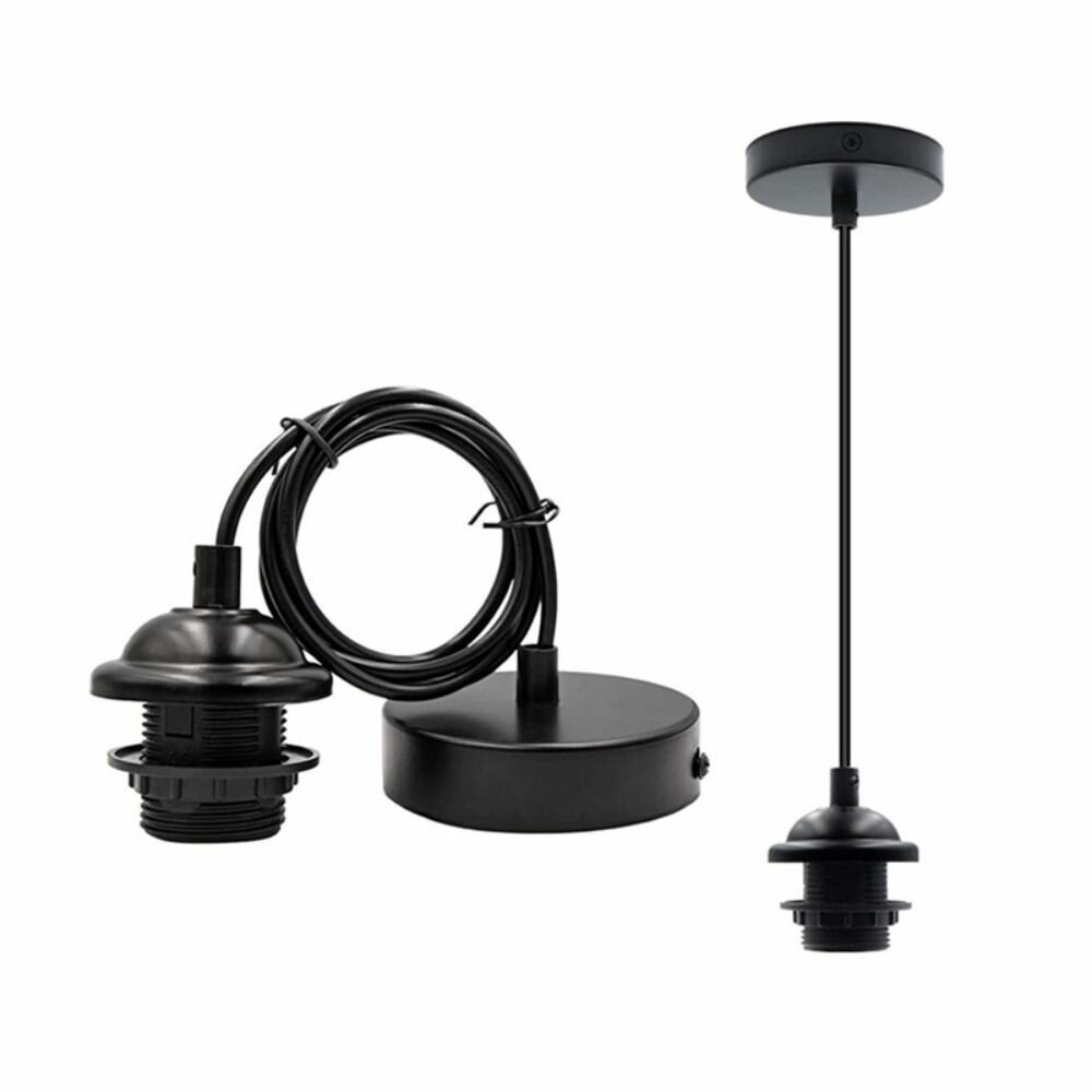 Подвесной держатель для лампы E27, черный, железо/пластик, длина кабеля 1м