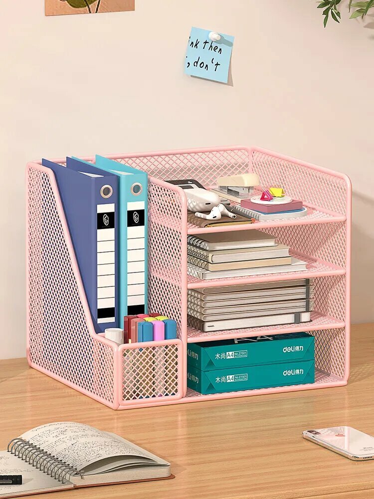 Лоток для бумаг металлический стойка для A4-размерных документов, многоуровневая организация для офиса розовый