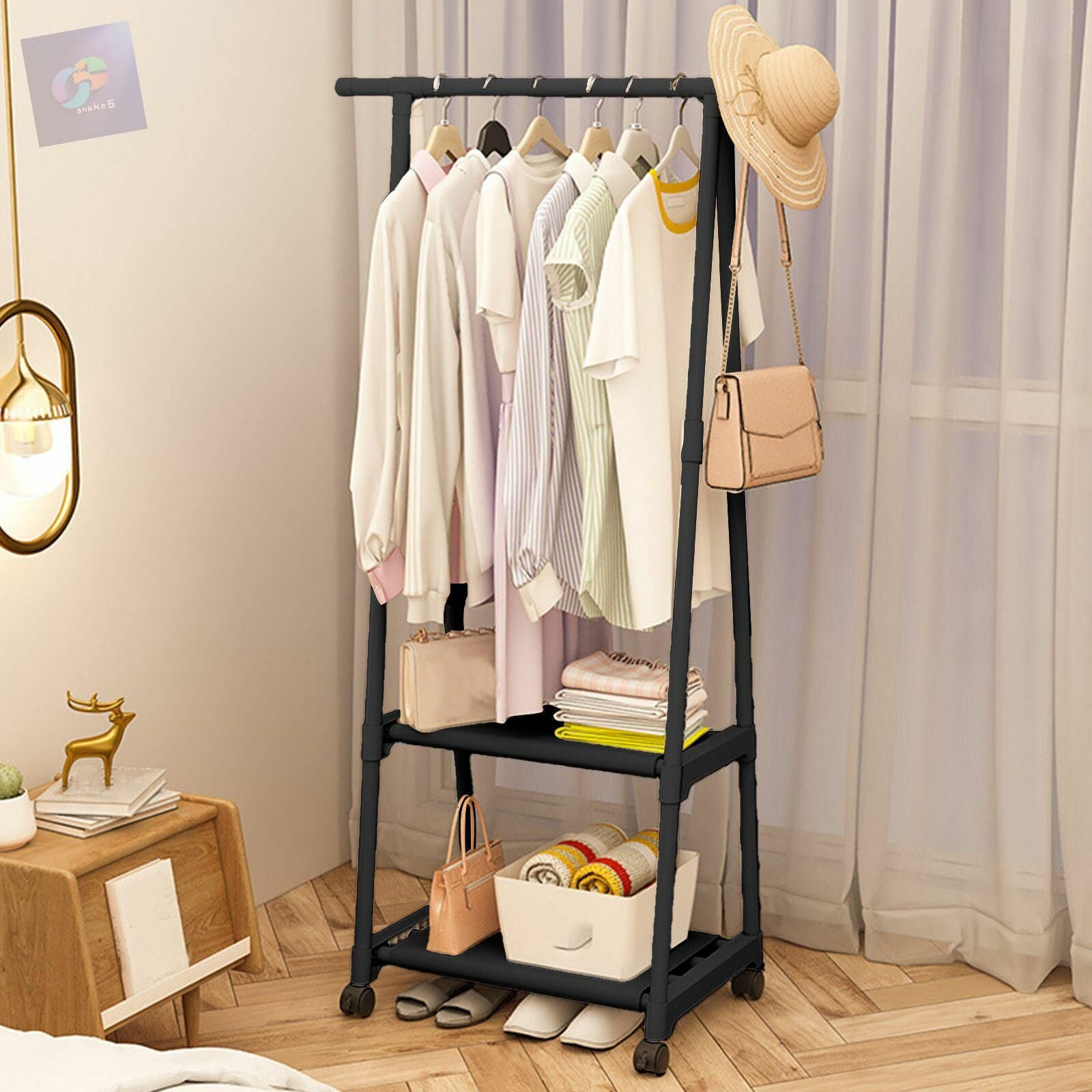 Вешалка напольная в прихожую с обувницей стеллаж на колесиках, этажерка для обуви, металлическая