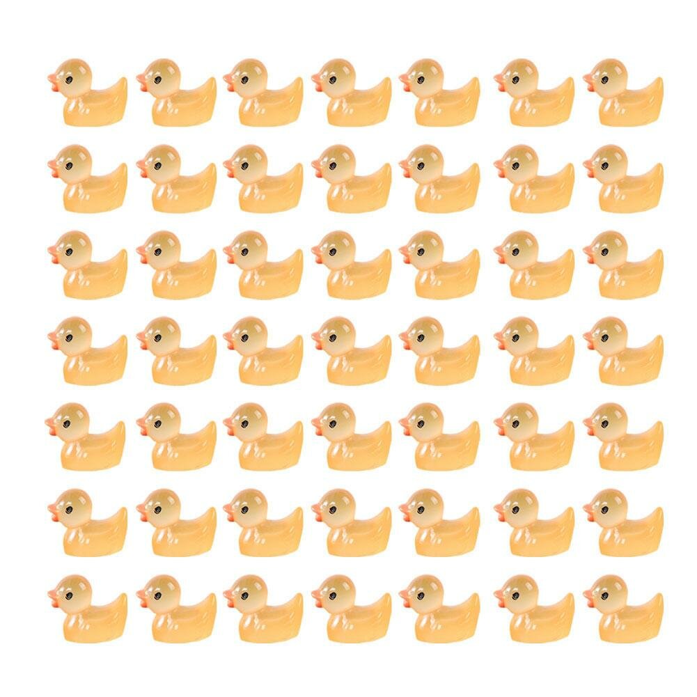 50 миниатюрных флуоресцентных желтых фигурок уток для украшения ландшафта, смоляные фигурки уток, ручная работа, E6K3, крошечные