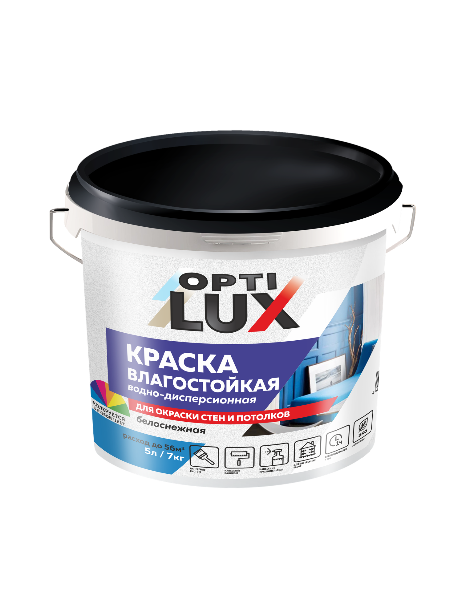 Краска влагостойкая белоснежная, OPTILUX - 7 кг.