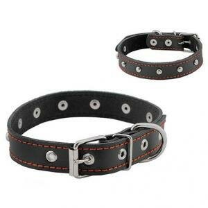 HOMEPET 25 мм 35-47 см ошейник для собак кожаный с украшениями простроченный черный